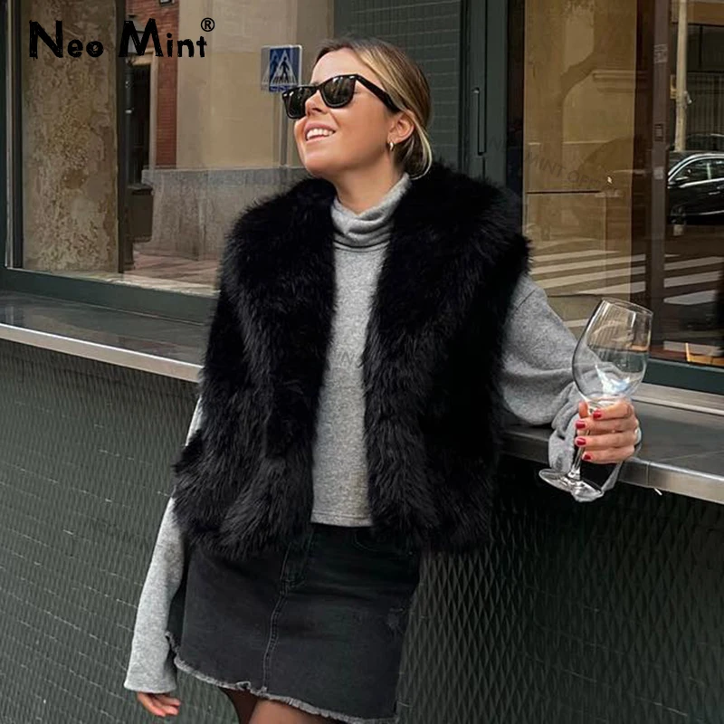 Neo Mint Faux Fur Vest Women 2024 Winter Warm Fake Fox Fur Sleeveless ...
