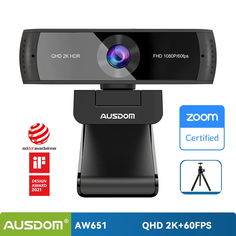 Ausdom Aw651 Qhd 2k Hdr 30fps Webcam Autofocus 1080p 60fps Web Camera ...