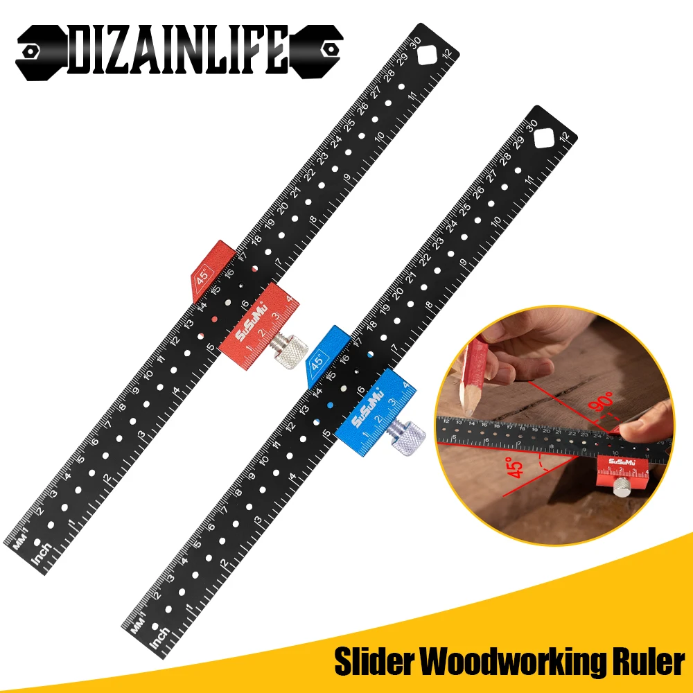 New Slide Stop Ruler 2 in 1 Metal Angle Straight Rulers 45°/90°/180 ...