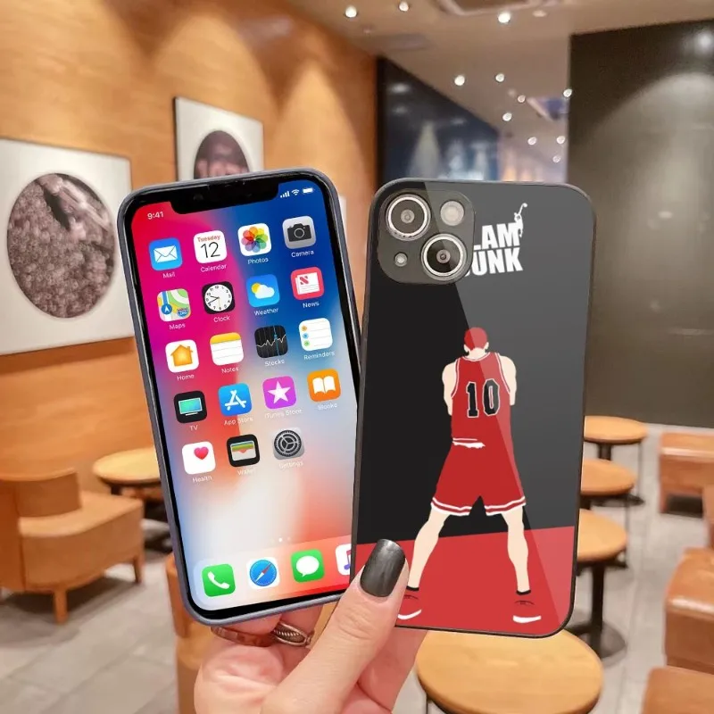 Slam dunk caso de telefone para o iphone 14 13 12 11 pro max x xr xs 8 7 plus vidro líquido ...
