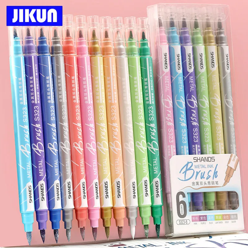 JIKUN Fine Point Brush Lettering Markers Pens Double Tip Mettallic ...