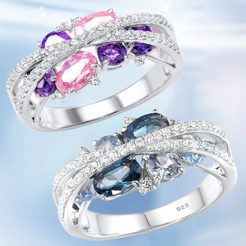 Luxury Designer Jewelry for Women Pink Blue Cubic Zirconia Moissanite ...