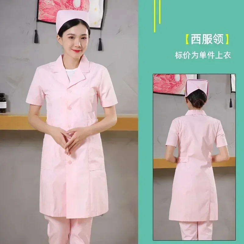 Short-sleeved-Female-Doctor-Laboratory-Nurse-Pharmacy-Work-Clothes-Slim ...