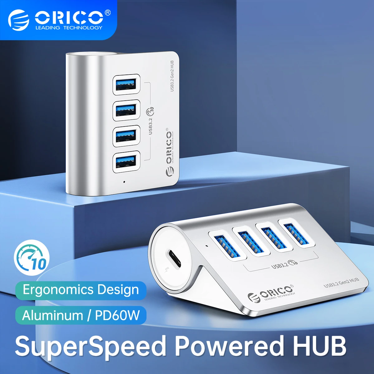 ORICO Aluminum 10Gbps 4/7 Ports USB 3.2 HUB Powered PD60W Charger Usb C ...