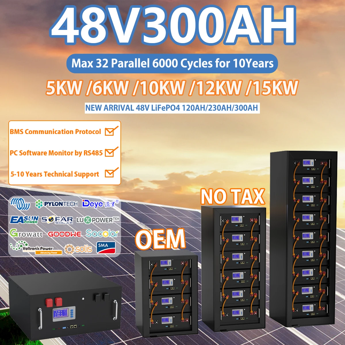 Lifepo4 48v 300ah 200ah 100ah Battery Pack 16s 250a Bms 51.2v 15kw 6000 ...