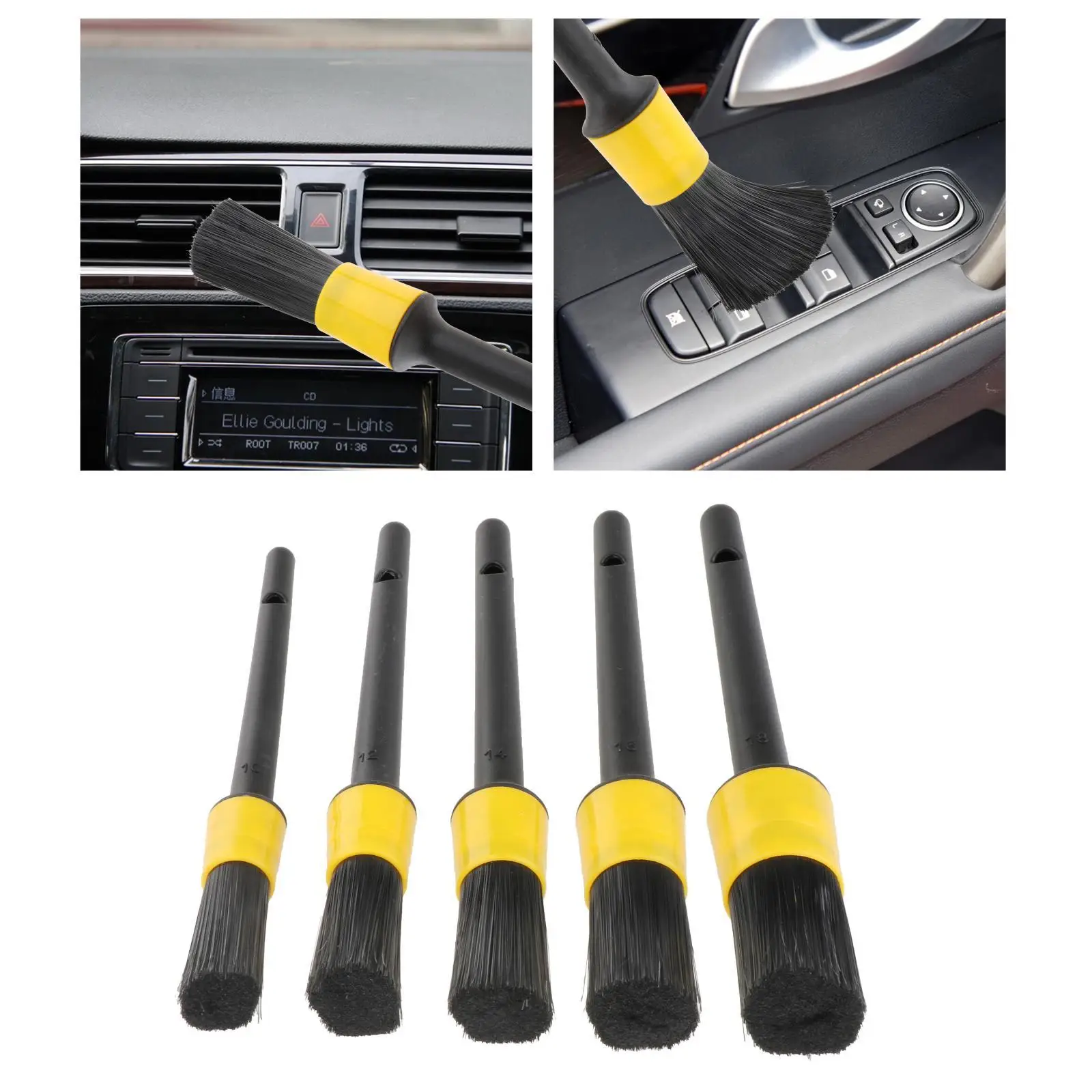 5 Pieces Car Detailing Brush Set Different Sizes Soft Bristles Cleaning ...