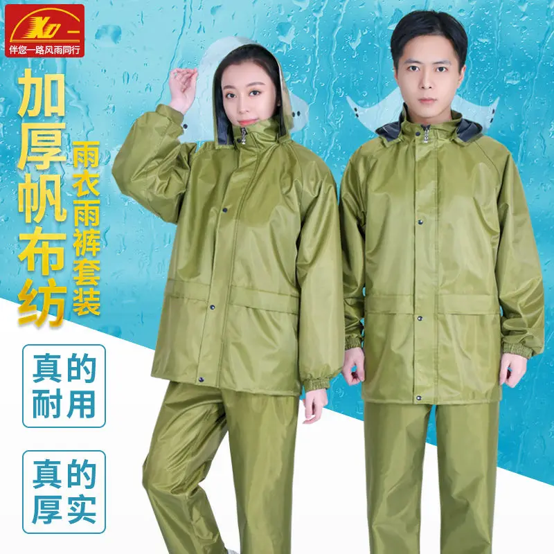 Raincoat-rain-pants-set-thickened-canvas-raincoat-reflective-outdoor ...