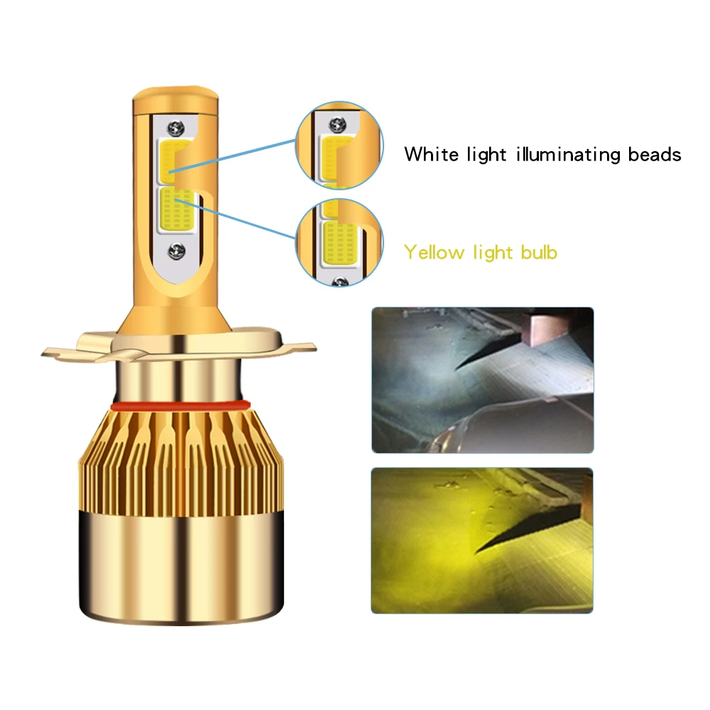 Tcytao-2Pcs-dual-color-yellow-and-white-car-LED-headlights-H1-H7-H11-H4 ...