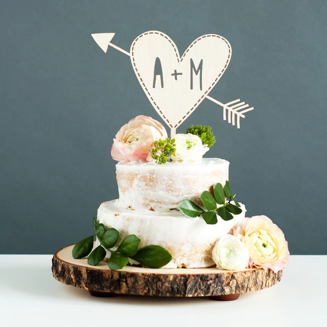 Rustic Heart Wedding Cake Toppers
