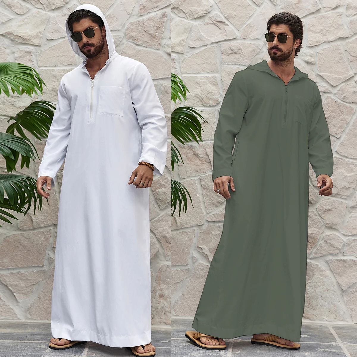Ramadan islam Men's Solid Hooded Muslim Thobe, Islamic Long Gown Shirt ...