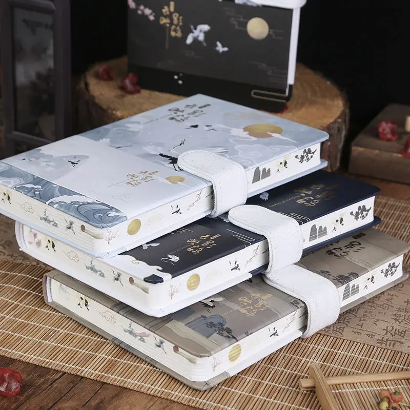 Retro Chinese Style Illustration Notebook Diary Magnetic Button Cover ...