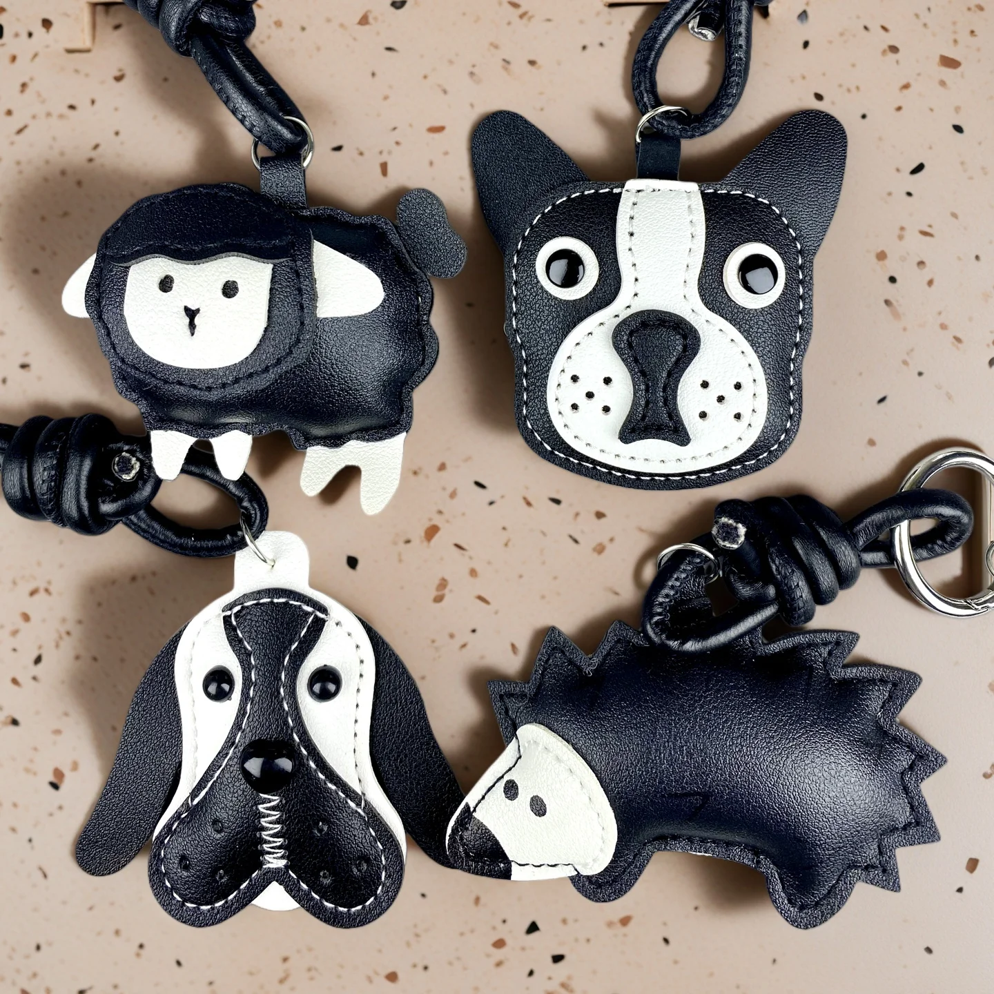 Animal Keychain Set-PU Leather Bag Charm with Studded Strap, 6 Designs ...