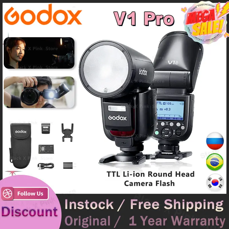 Godox V1 Pro TTL Li-ion Round Head Camera Flash Wireless Transmission ...