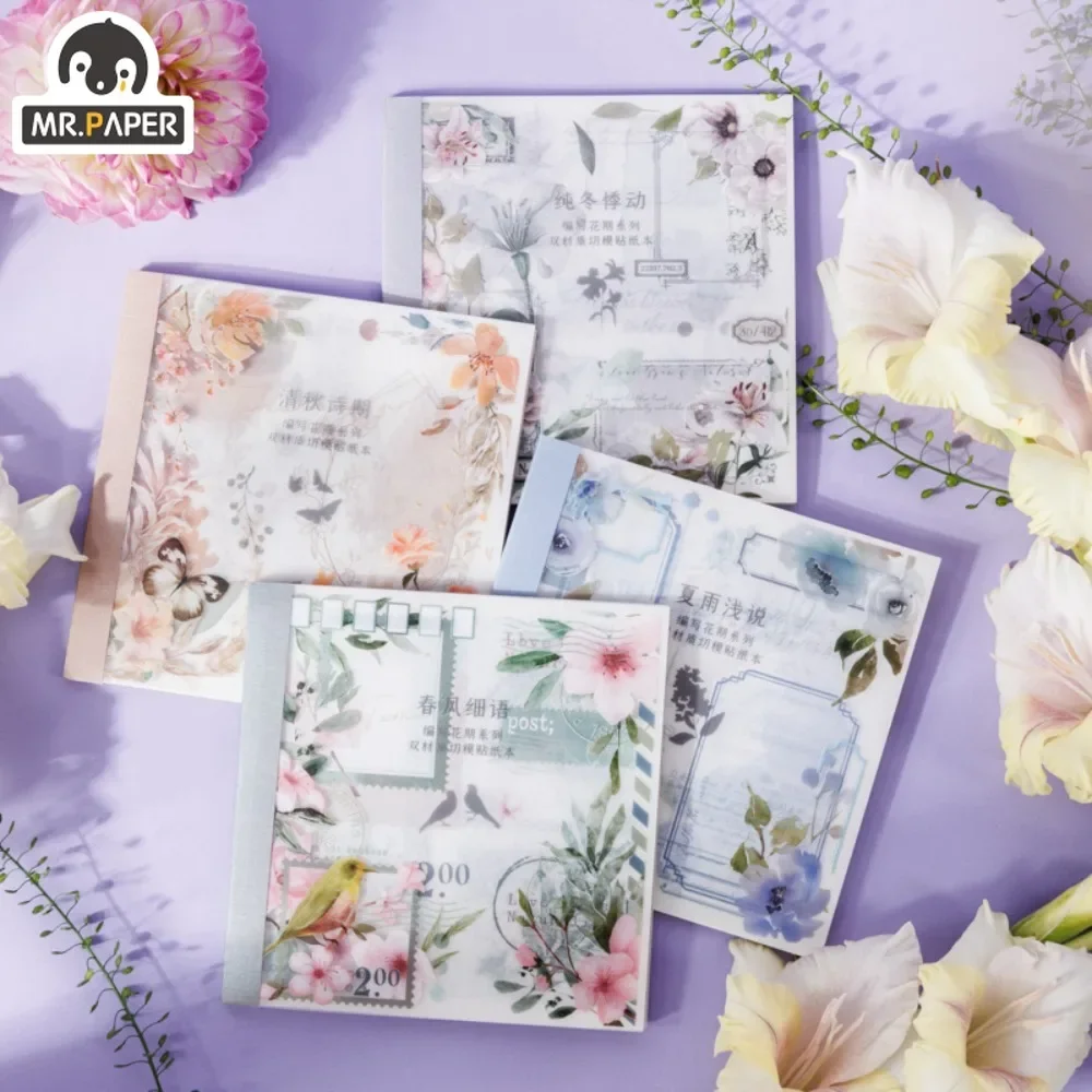 Mr-Paper-Light-Retro-Floral-Sticker-Book-Four-Seasons-Theme-Double ...