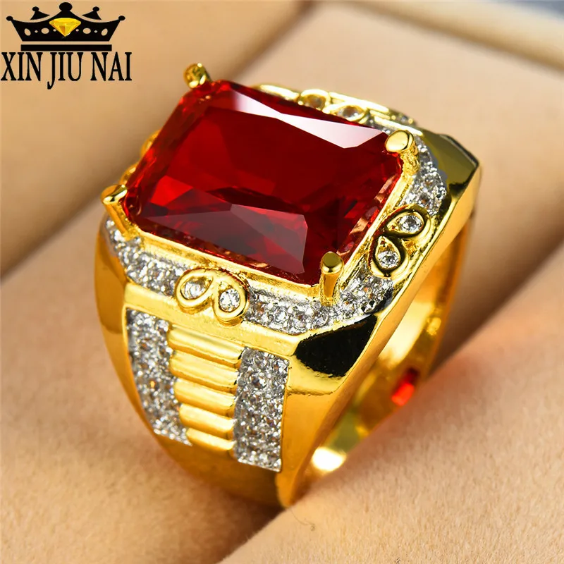 Gorgeous-Male-Big-Red-Stone-s925-Ring-Fashion-18KT-Yellow-Gold-Filled ...