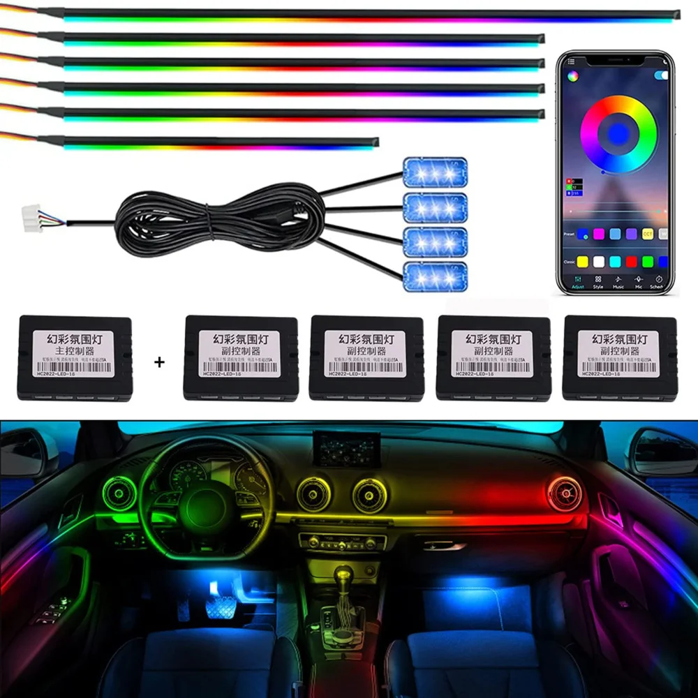 Universal-Acrylic-Neon-LED-Car-Interior-Ambient-Lights-APP-Strip-Light ...