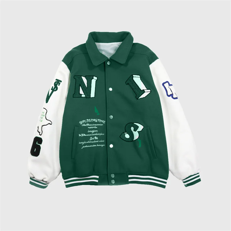 Autumn-Embroidery-Baseball-Jacket-Men-Green-Skeleton-Flocked-Casual ...