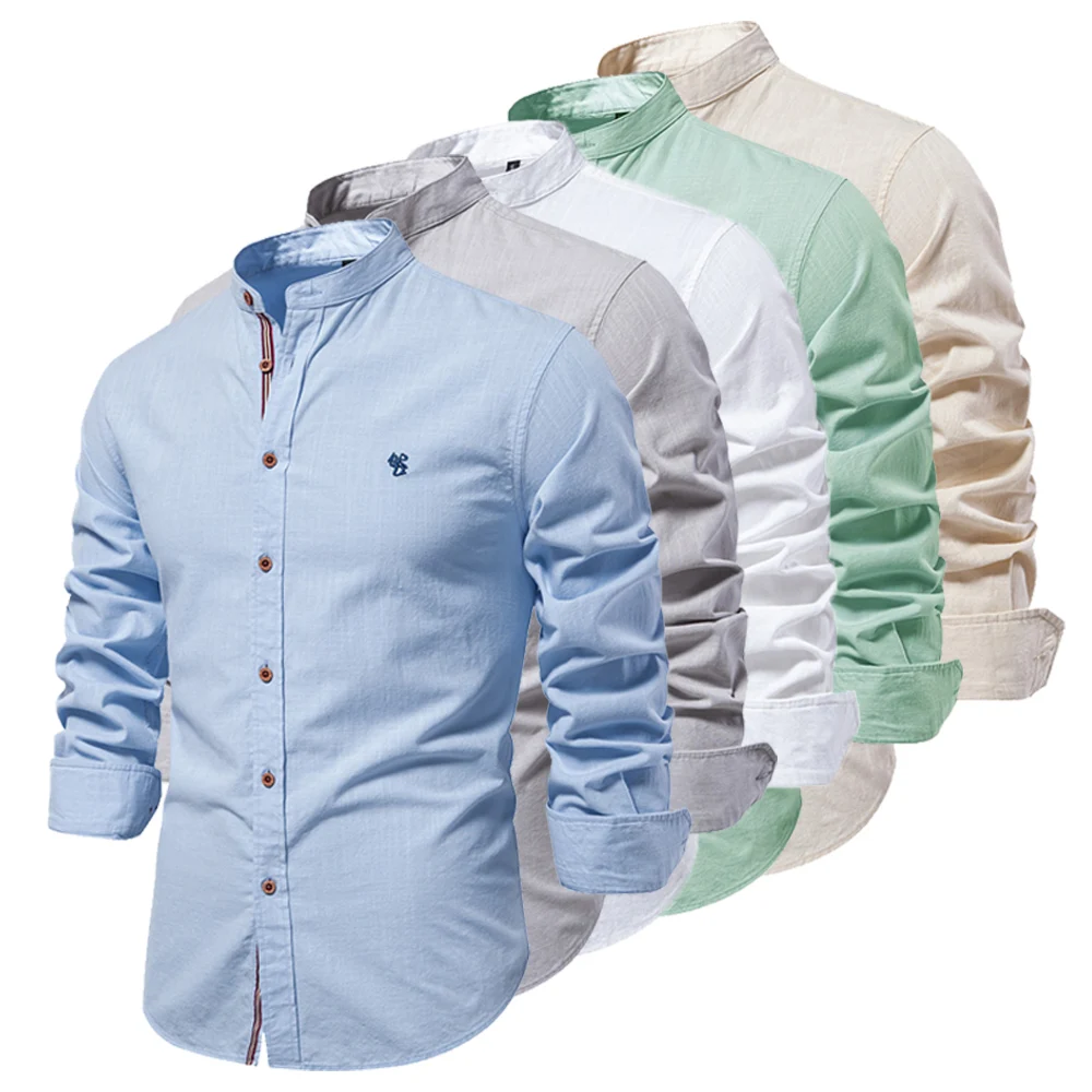 Autumn-New-100-Cotton-Social-Shirt-Men-Solid-Color-Long-Sleeve-High ...