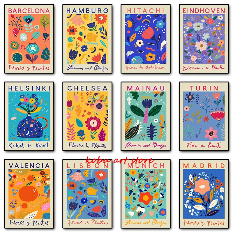 Vintage-Spanish-Flowers-Poster-Floral-Wall-Art-Flower-Plant-Canvas ...