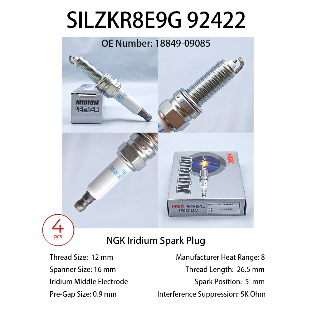 4pcs Original NGK Laser Iridium Spark Plug SILZKR8E9G OEM 18849-09085 ...
