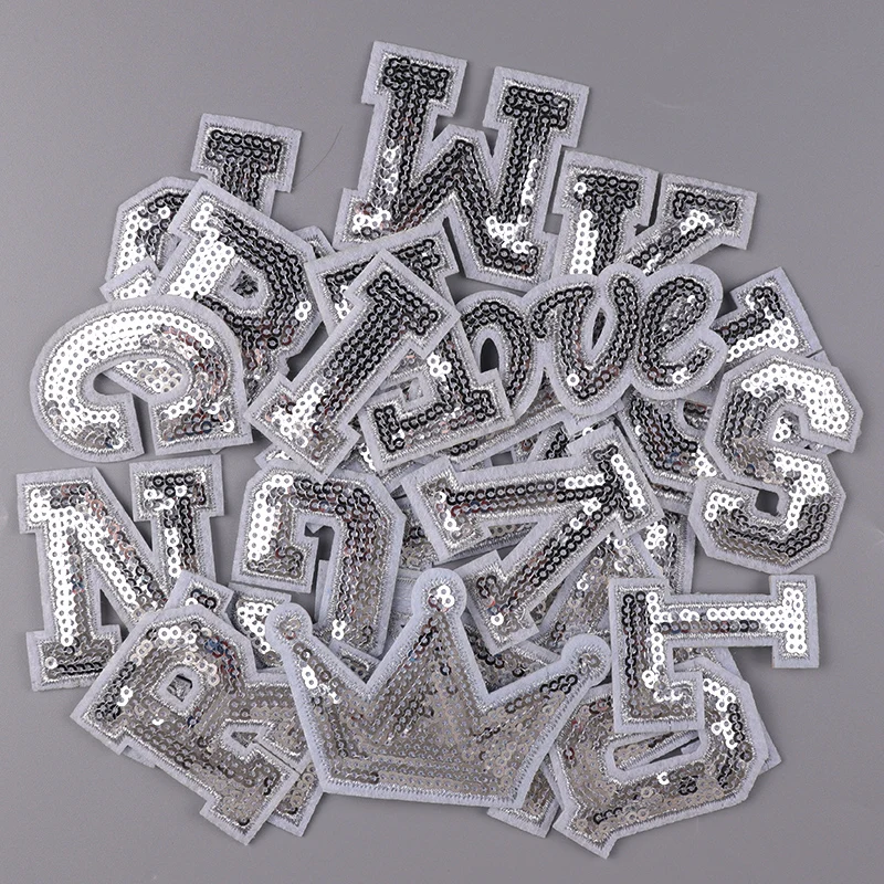 26-Silver-Edge-Sequin-English-Letter-Combination-Embroidery-Patch ...