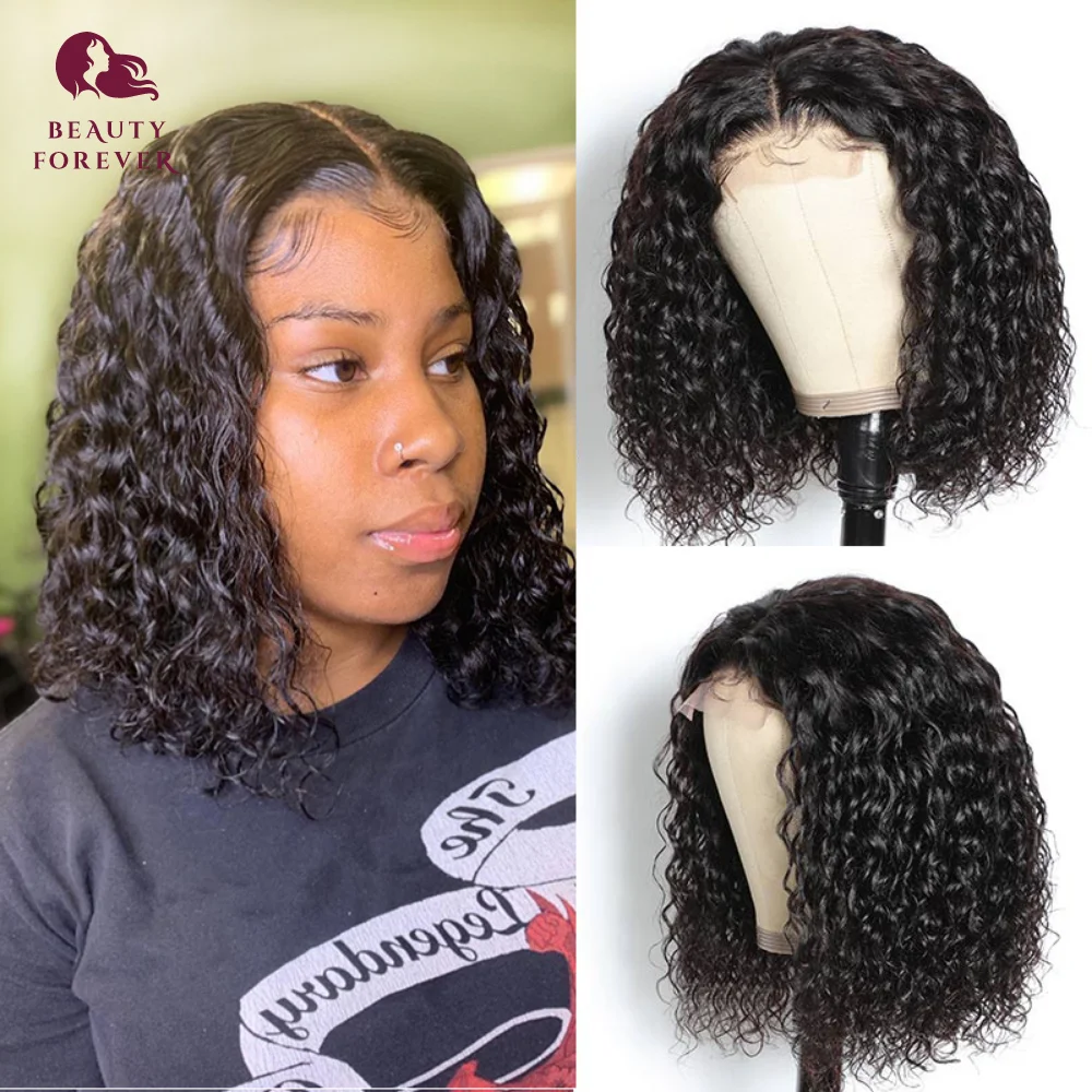 Beauty Forever Water Wave 4x4 Lace Closure Wig Short Bob Lace Human ...