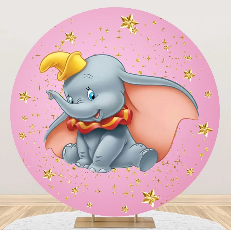 Circle Round Dumbo Backdrop Cover Girls Baby Shower Happy Birthday ...