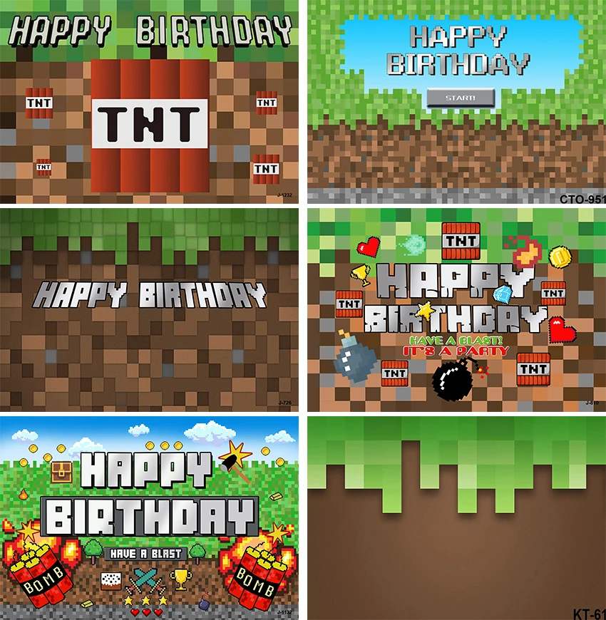 Pixel-Happy-Birthday-Backdrop-for-Video-Game-TNT-Mining-Dirt-Block ...