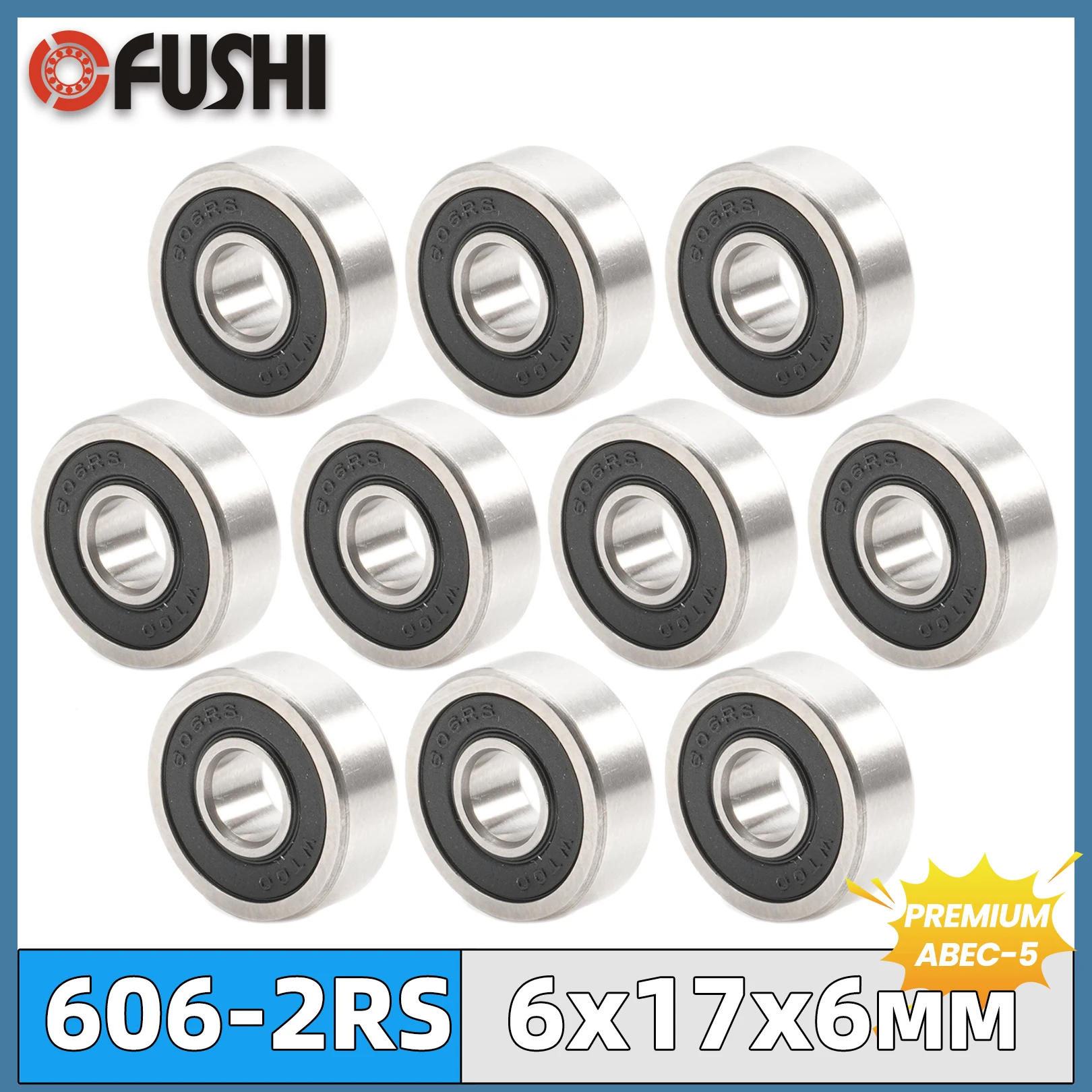 606RS-Bearing-6-17-6-mm-ABEC-5-10PCS-Miniature-Rubber-Sealed-606-2RS ...