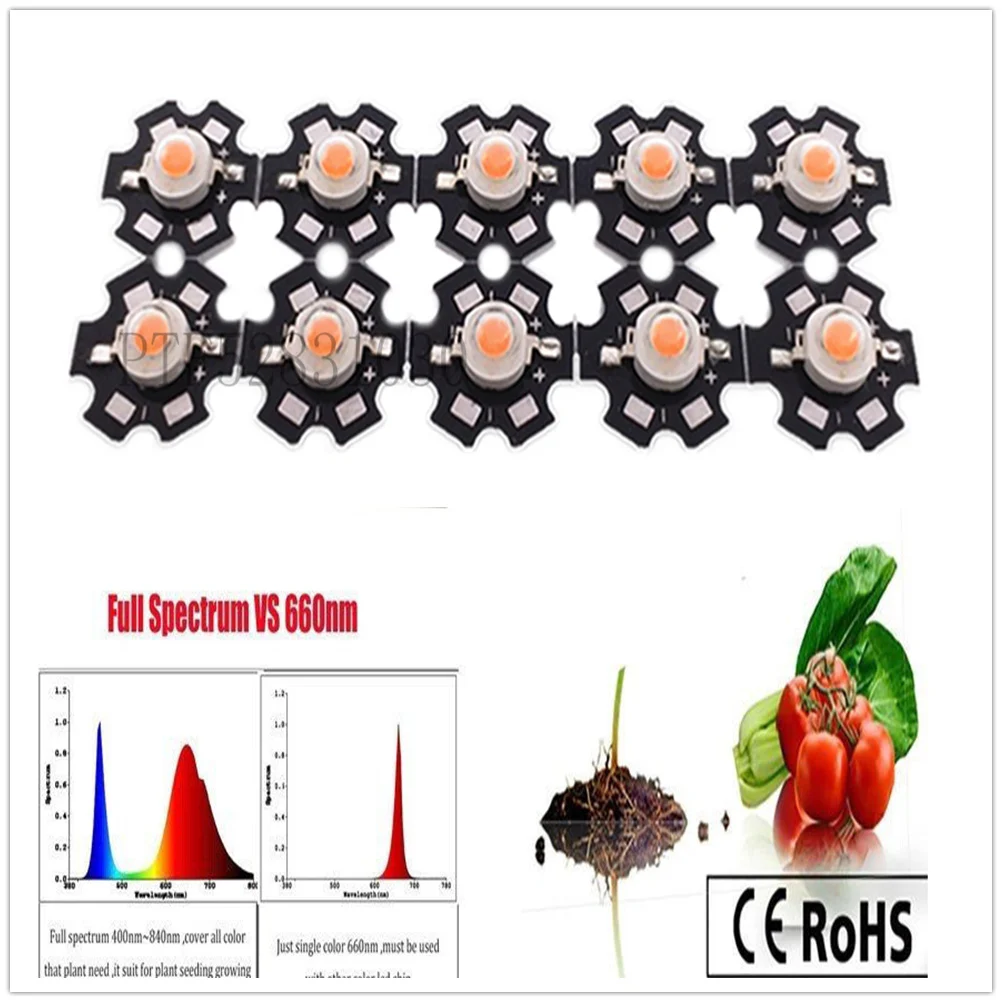 1w/3w full spectrum led grow chip lights ,broad spectrum 400nm-840nm ...