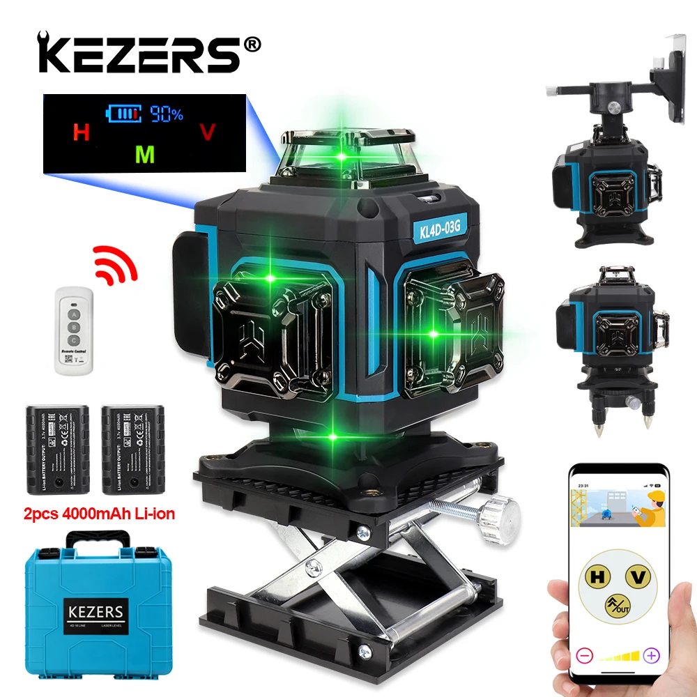 KEZERS Digital Display Green Laser Level 16 Lines Self leveling nivel ...