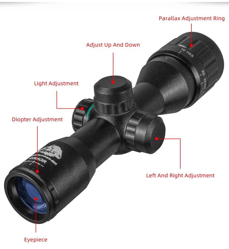 FIRE WOLF 4X32 AOE Rifle Scope with Red Green Illuminated Cross Hunting ...