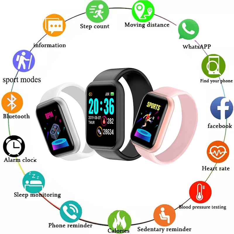 Y68 Smart Watch Heart Rate Blood Pressure Blood Oxygen Monitoring Multi ...
