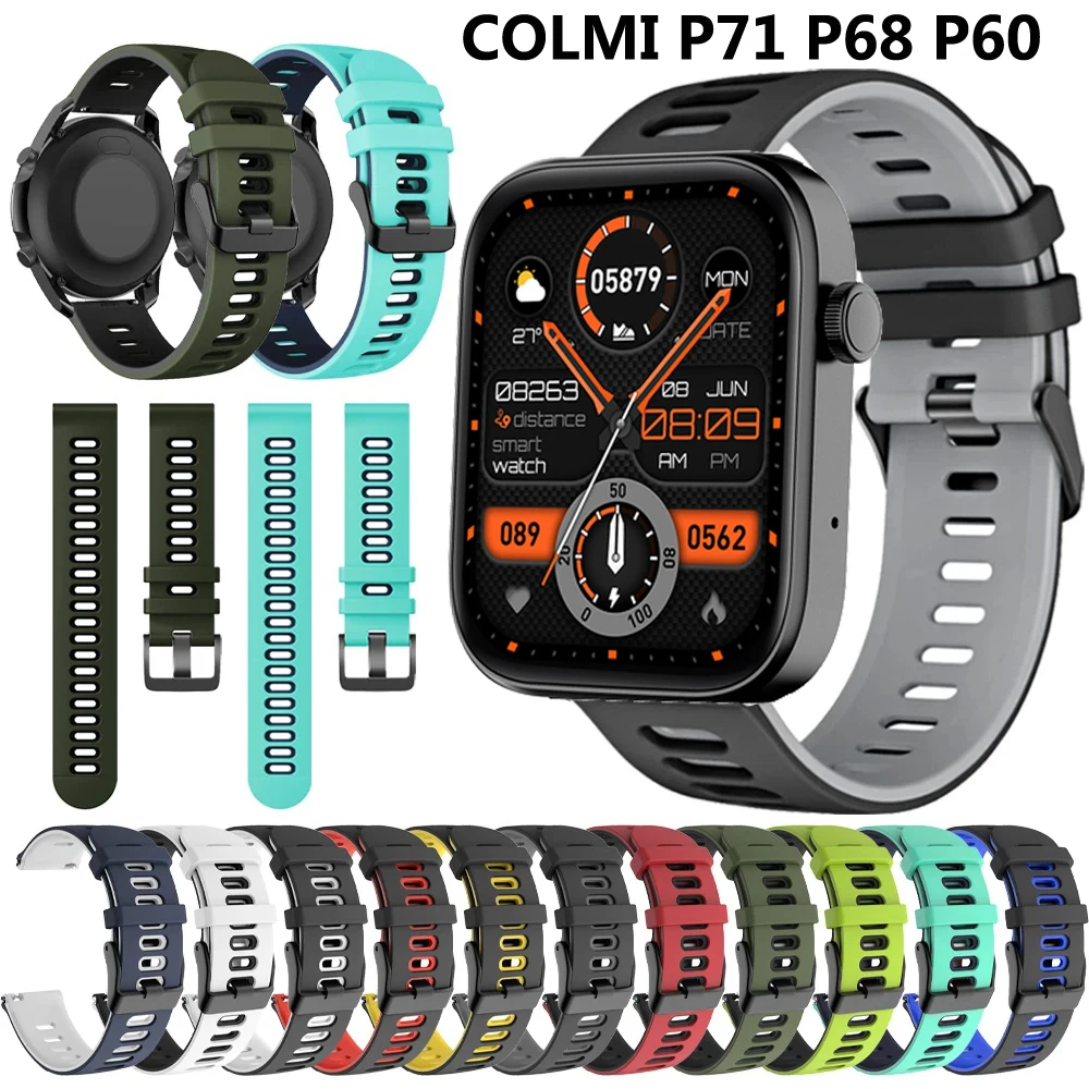 Sports-Rubber-Strap-for-COLMI-P71-P68-P60-Swim-Silicone-Soft-Watchband ...