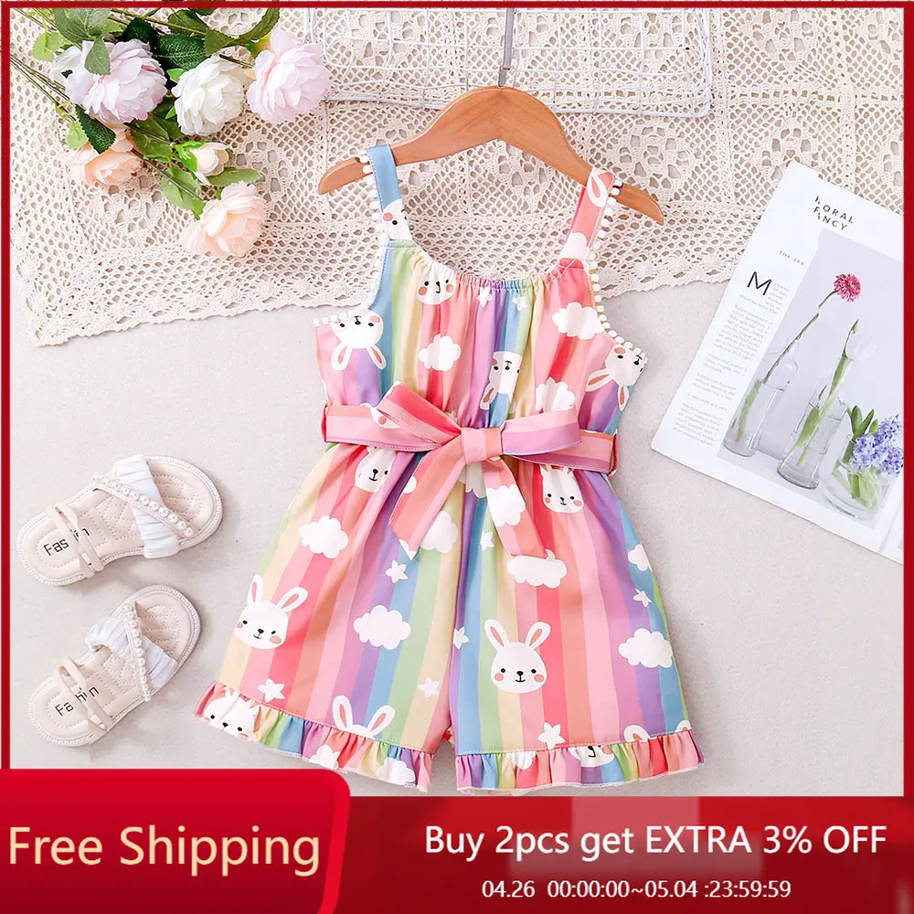 New Toddler Girls Bunny Rainbow Jumpsuits Sling Sleeveless Cartoon ...