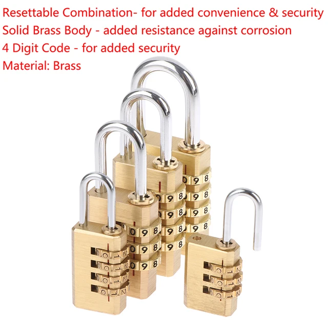 Red Lock 4-Digit Combination & Brass Padlock Set - Black & Gold For Gym ...