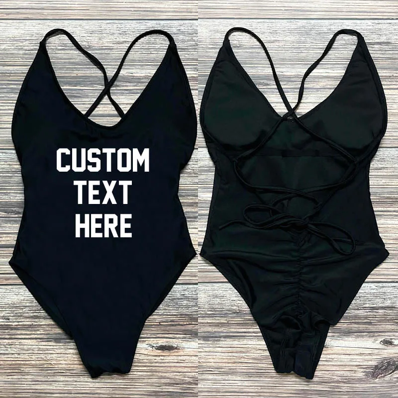 CUSTOM TEXT & LOGO Swimwear Women One Piece Bathing Suit With Chest Pad ...