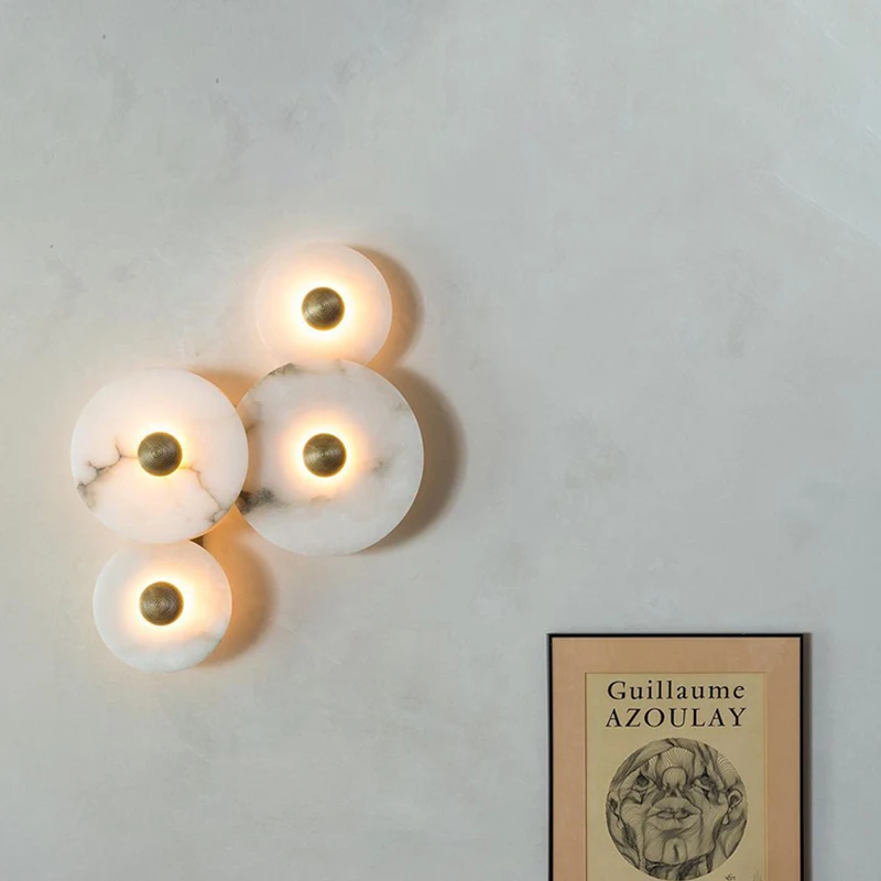 Natural Marble LED Wall Lamp Round Shape Gold Metal Free Collocation ...