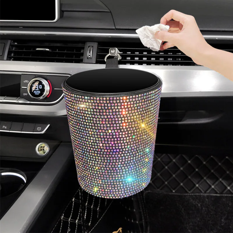 Women-Glitter-Trash-Can-Car-Air-Outlet-Crystal-Small-Round-Dustbin ...