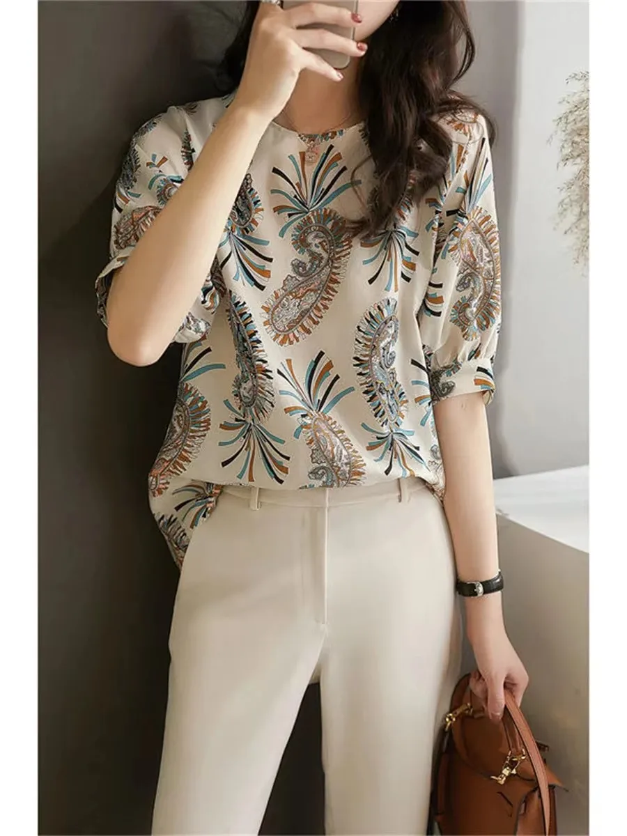 Women's summer style shirt, women's casual half lantern sleeve top ...