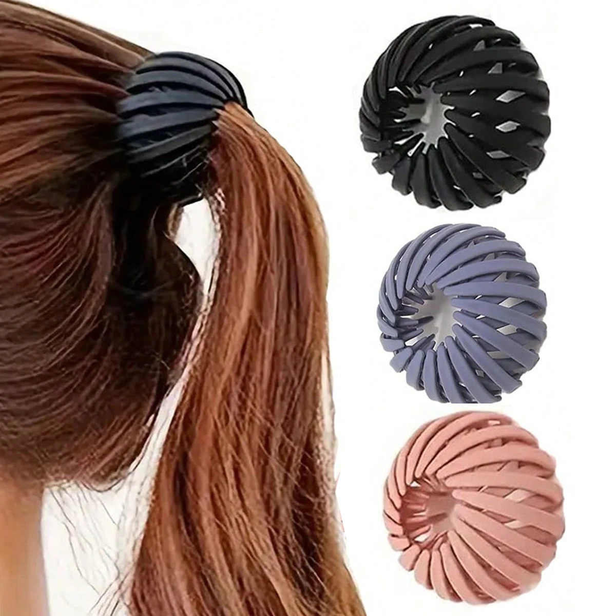 3pcs Ball Head Bird's Nest Hair Ring Hairpin High Ponytail Fixing Clip ...