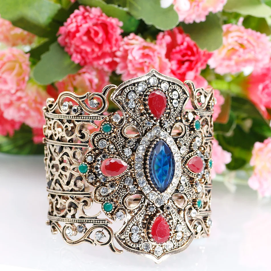 Sunspicems Vintage Big Turkish Bangles Cuff Bracelets C Shape Retro ...