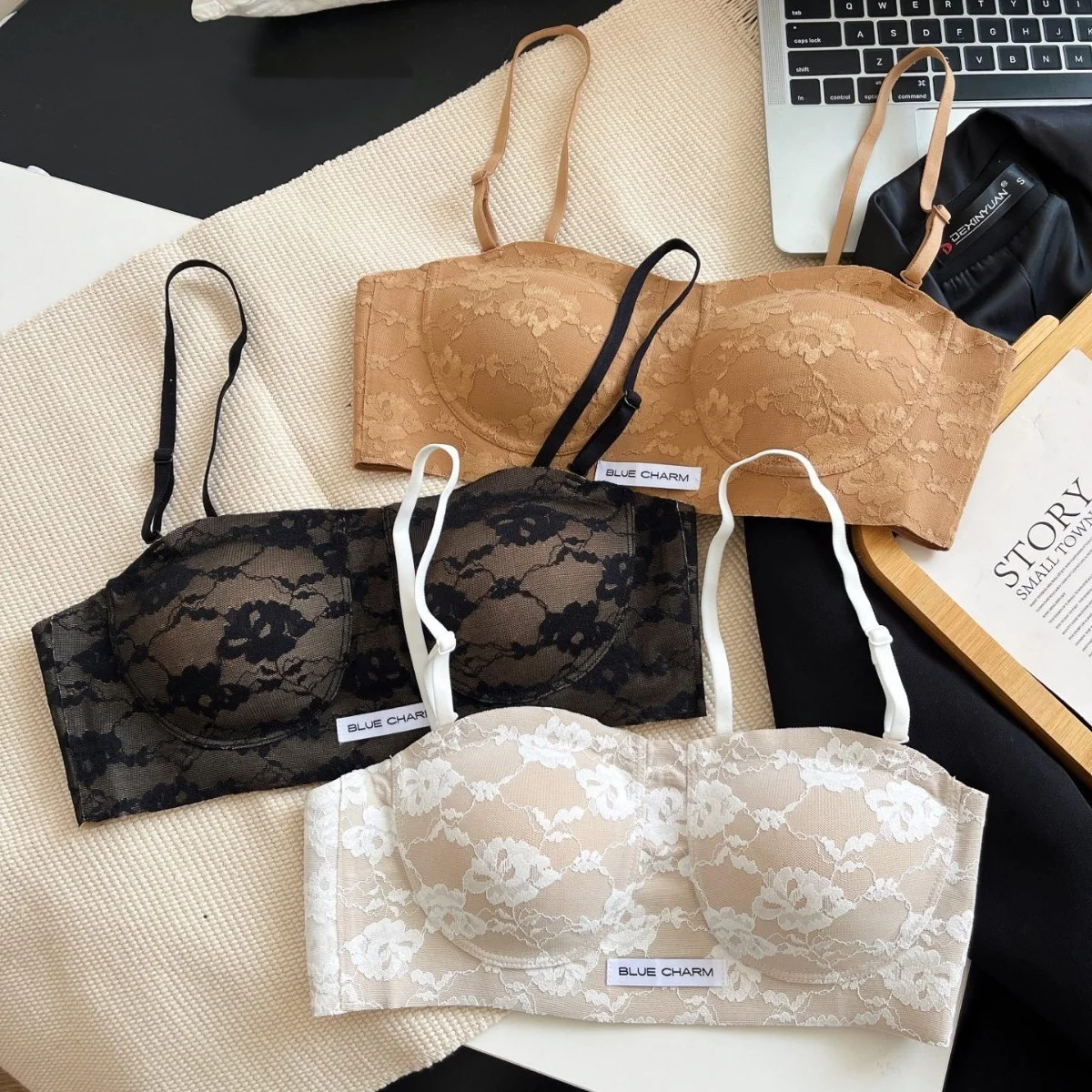 French Summer Sexy Lace Lingerie Women's Thin Fixed Cup Gathering ...