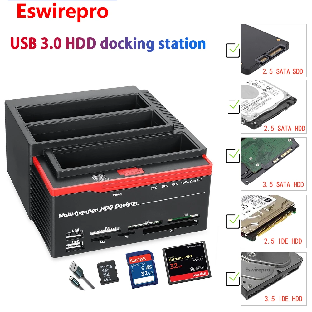 SATA IDE SSD HDD estación de acoplamiento de disco duro, adaptador HD externo SATA a USB 2,5 ...