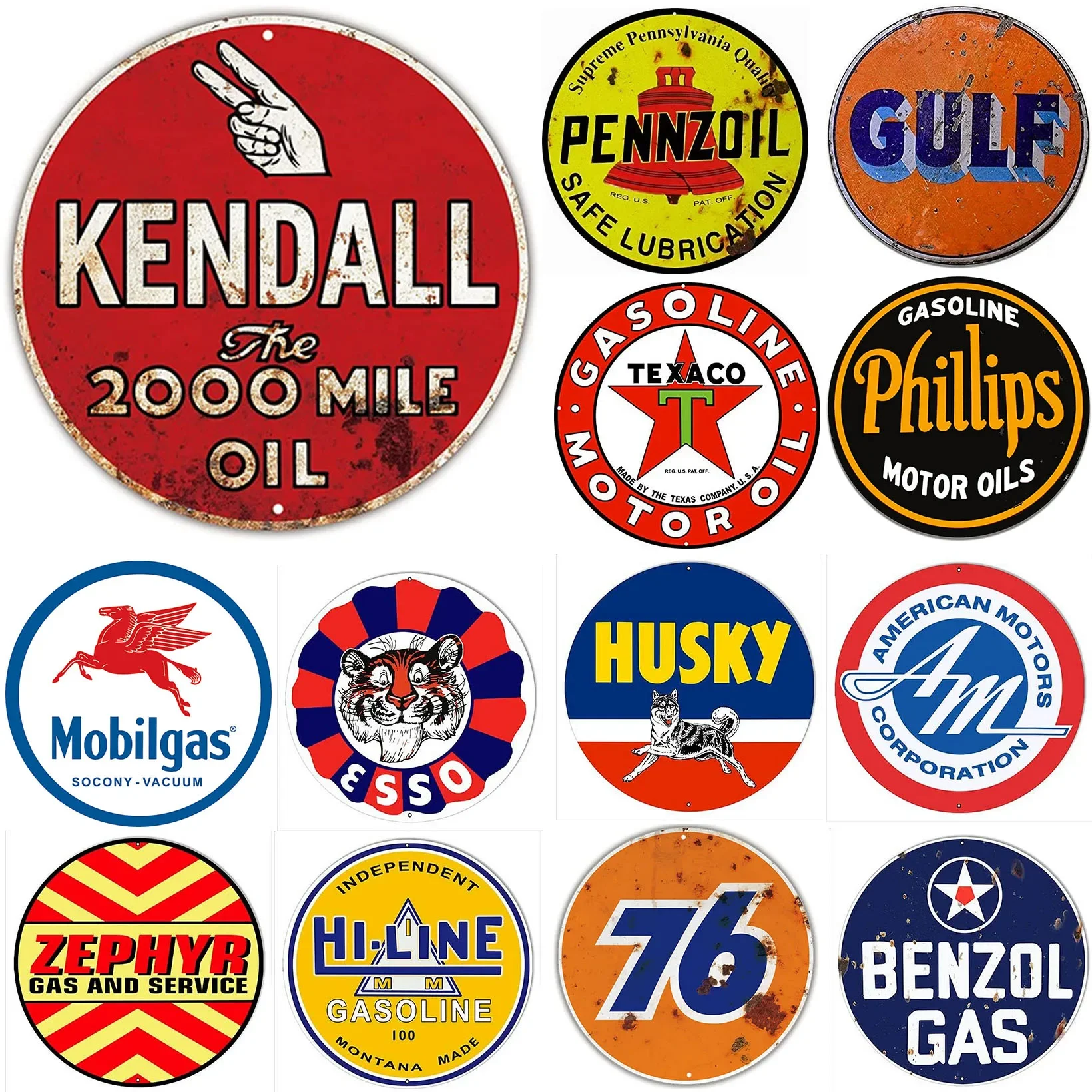 Vintage-Retro-Motor-Oil-Gas-Round-Metal-Tin-Sign-Rustic-Decor-Wall-Art ...
