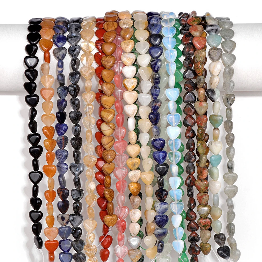 Heart-Shape-Natural-Gem-Stone-Beads-Quartz-Jades-Jaspers-Bead-10mm-For ...