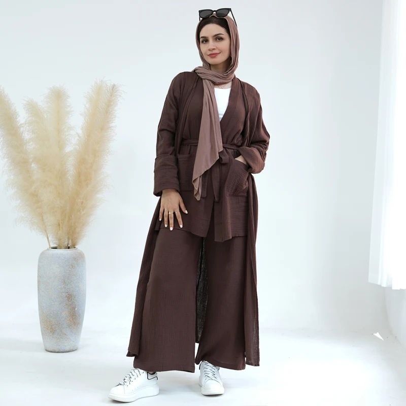 3-Piece-Abaya-Set-Open-Blouse-Tops-Straight-Leg-Trousers-Long-Kimono ...