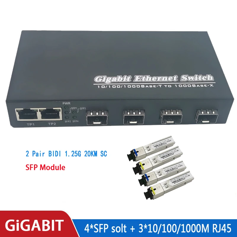 Gigabit Ethernet switch Fiber Optical Media Converter 4sfp 3RJ45 10/100 ...