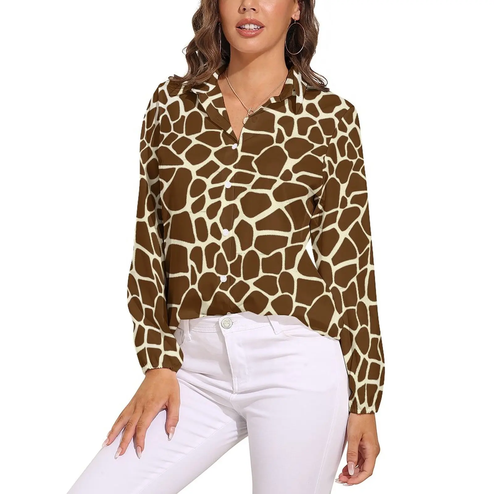 Giraffe-Blouse-Brown-Animal-Print-Cute-Pattern-Blouses-Womens ...