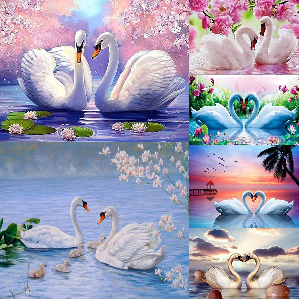 DIY 5D Diamond Painting Kits Full Drill Swan Heart Diamond Mosaic Hand ...